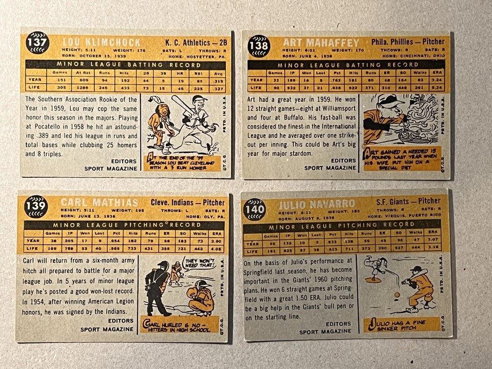 1960 Topps Complete Set of 32 1960 Rookie Star / 4 PSA graded - Yaz ...