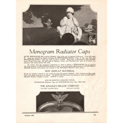 Monogram Radiator Caps 1926 Vintage Print Ad Kingsley Miller Co ...