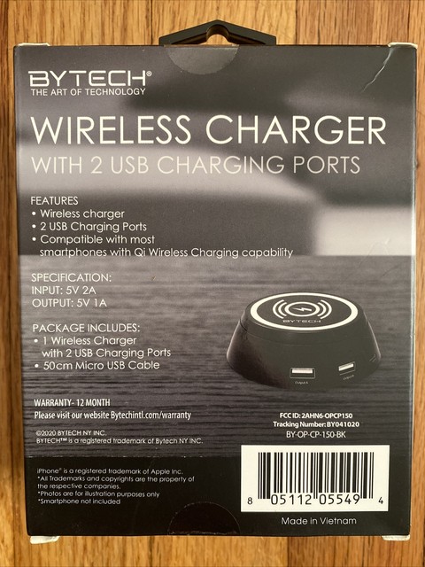 Bytech Wireless Charger w/ 2 USB Charging Ports BY-OP-CP-150-BK for ...