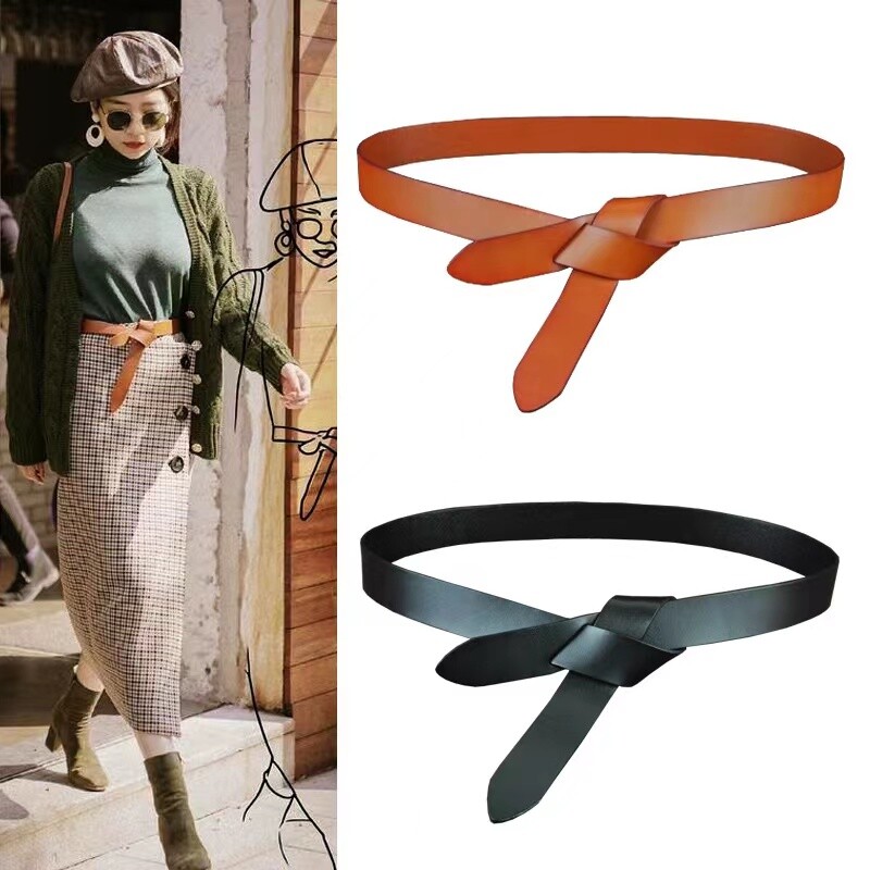Women's Real Leather Waist Belt Wrap Around Self Tie Obi Cinch ...