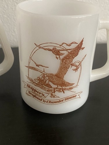 Lot 2 Skipper's Seafood 'N Chowder Federal Glass Company Milk Glass Mug ...