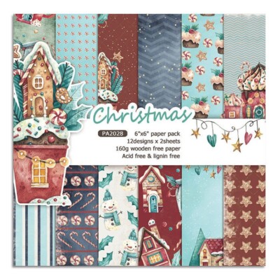 24 Sheets, 12 Designs Artistic Christmas Acid Free Scrapbook Paper 6in ...