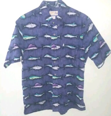 Kahala Sport Fish Division Button Up Shirt, Fush Print Blue Men Size ...