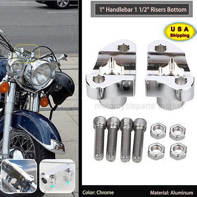 CNC 1-1/2" Tall Straight Handlebar Risers For Harley Dyna Sportster ...