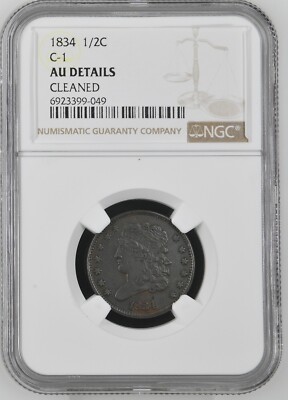 1834 Half Cent C-1 Classic Head Certified (NGC AU Details cleaned) 1/2C ...