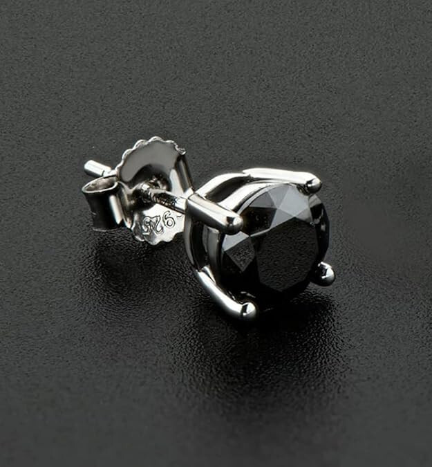 Men's Round Black Solitaire Stud Earring 92.5 Sterling Silver Diamond ...