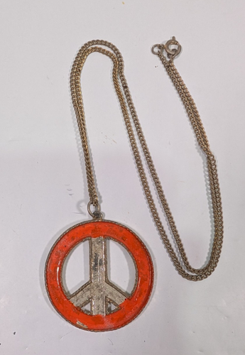 Vintage Hippie Orange 1.75" Peace Sign Pendant Necklace with 24 inch ...