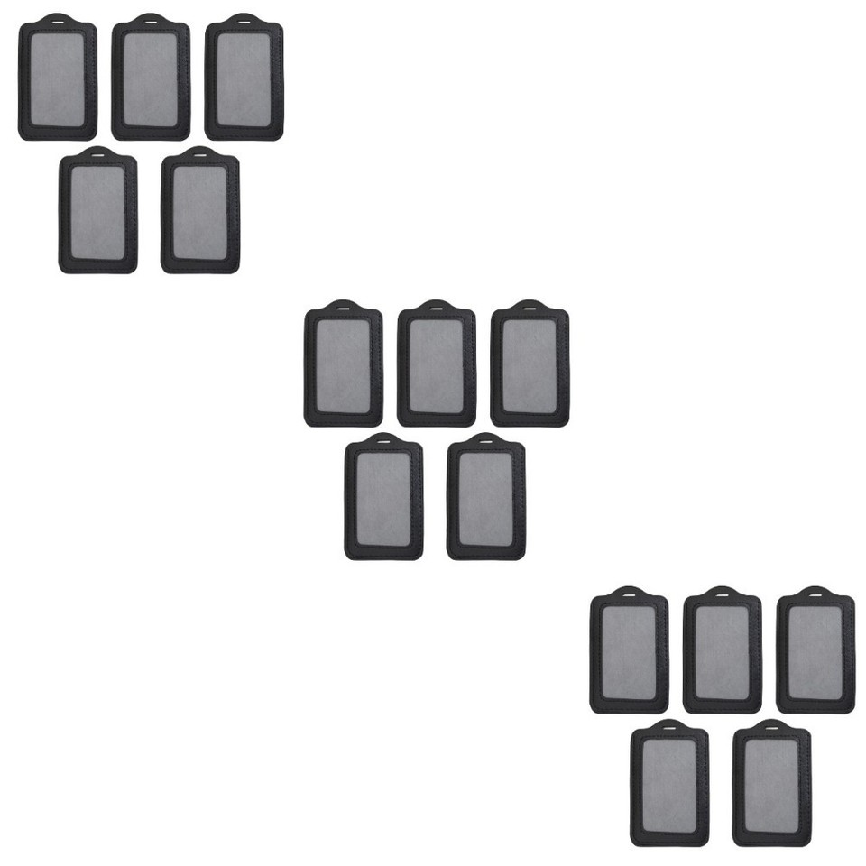 15 pcs Vertical Style PU ID Badge Holder Pass Pouch Case (Black) holder ...