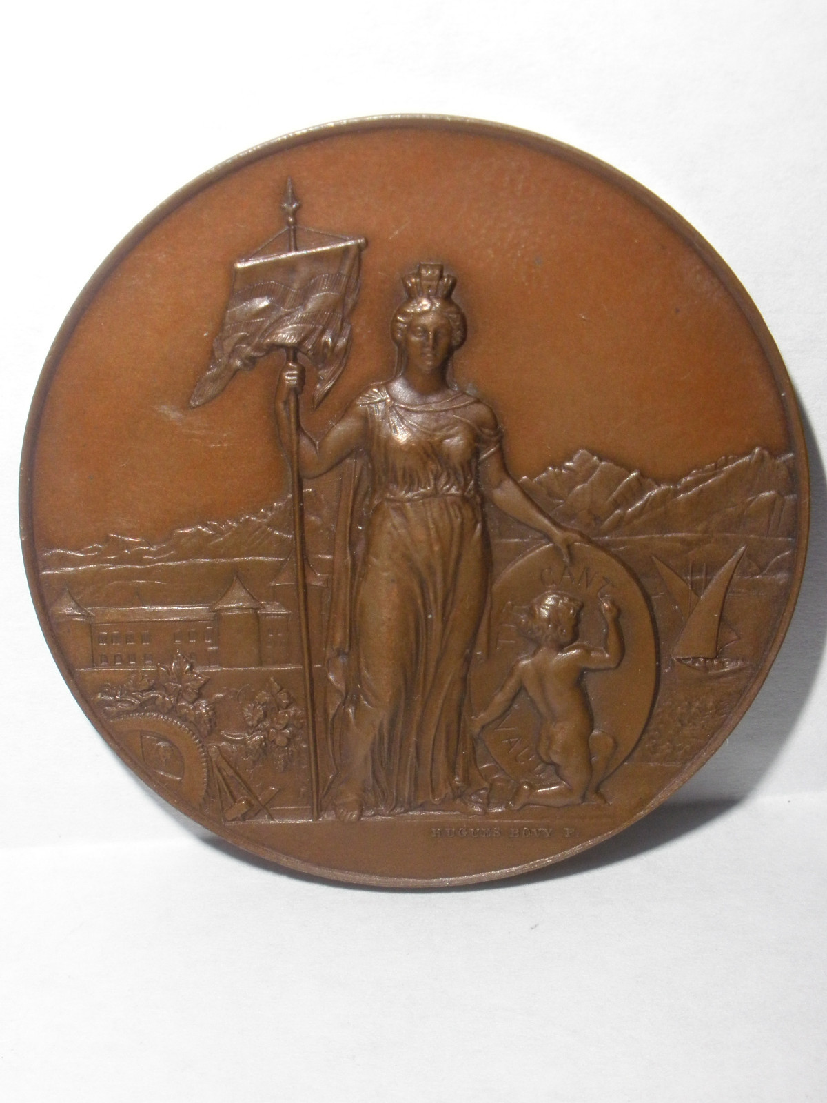 Antique 1891 Swiss shooting Cantonal Vaudois Morges Bronze Medal Hugues ...