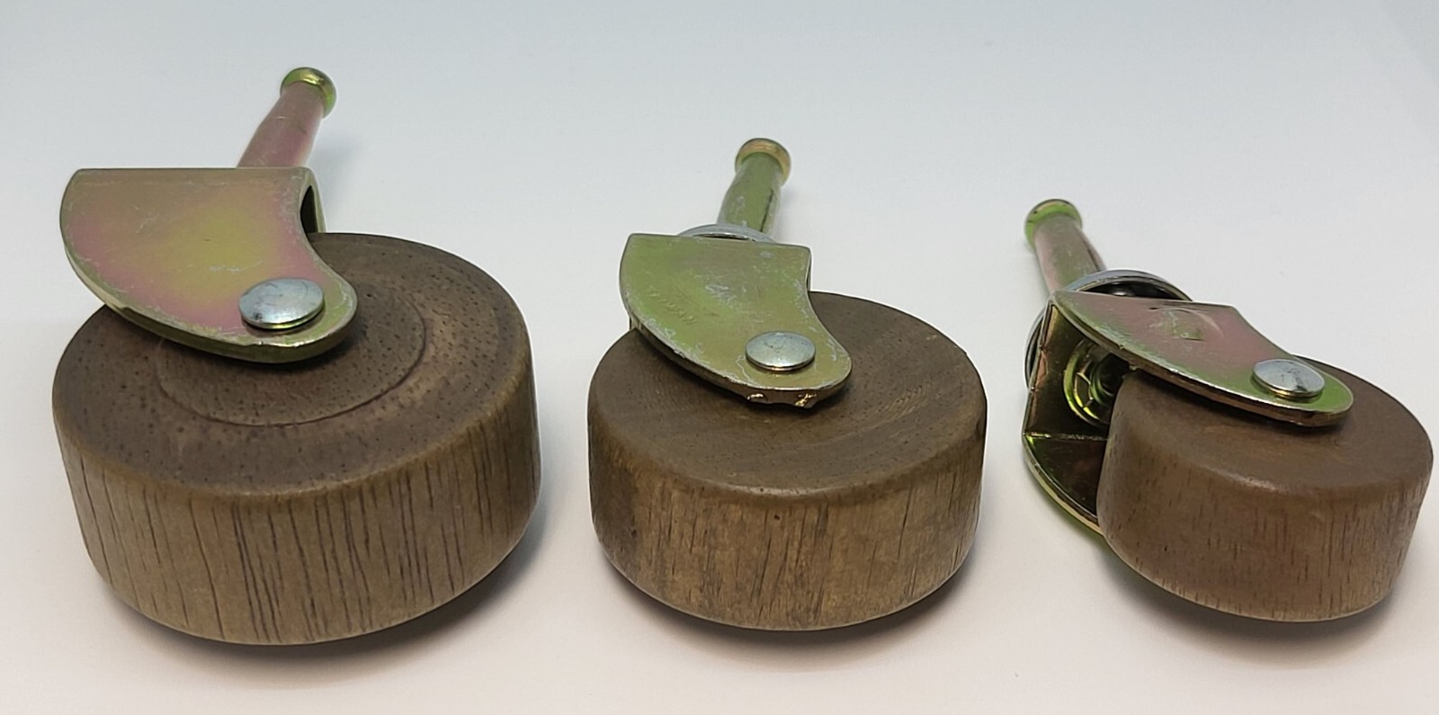 PAIR wood caster wheels BALL BEARING sockets seat grip neck horn chair ...