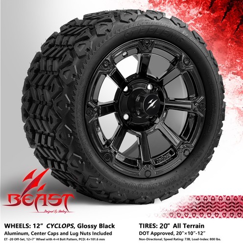 4x GOLF CART 12"x7" BLACK CYCLOPS WHEELS/RIMS and 20"x10"-12" ALL ...