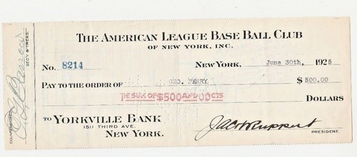 JACOB RUPPERT ED BARROW YANKEES HOF SIGNED AUTO VTG 1925 CHECK JSA | eBay