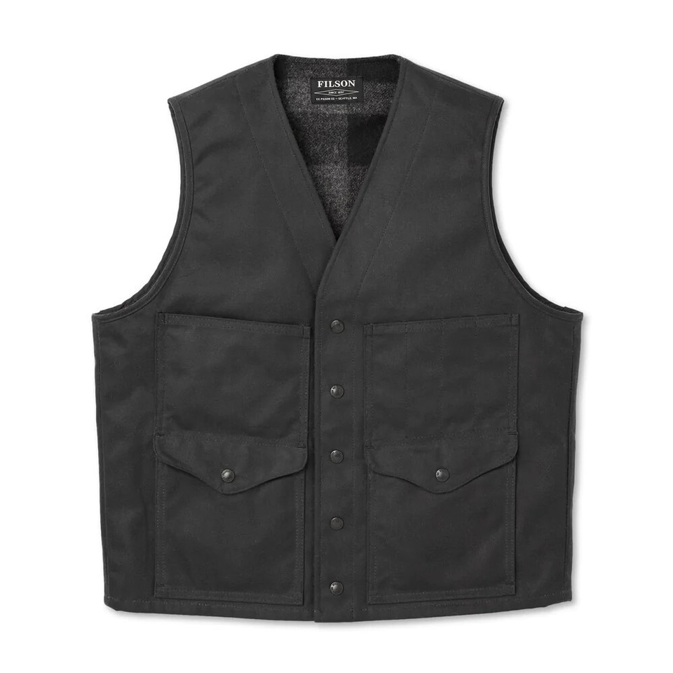 Filson Tin Cloth Vest Lined Mackinaw Wool Cinder Grey Made in USA Men's ...