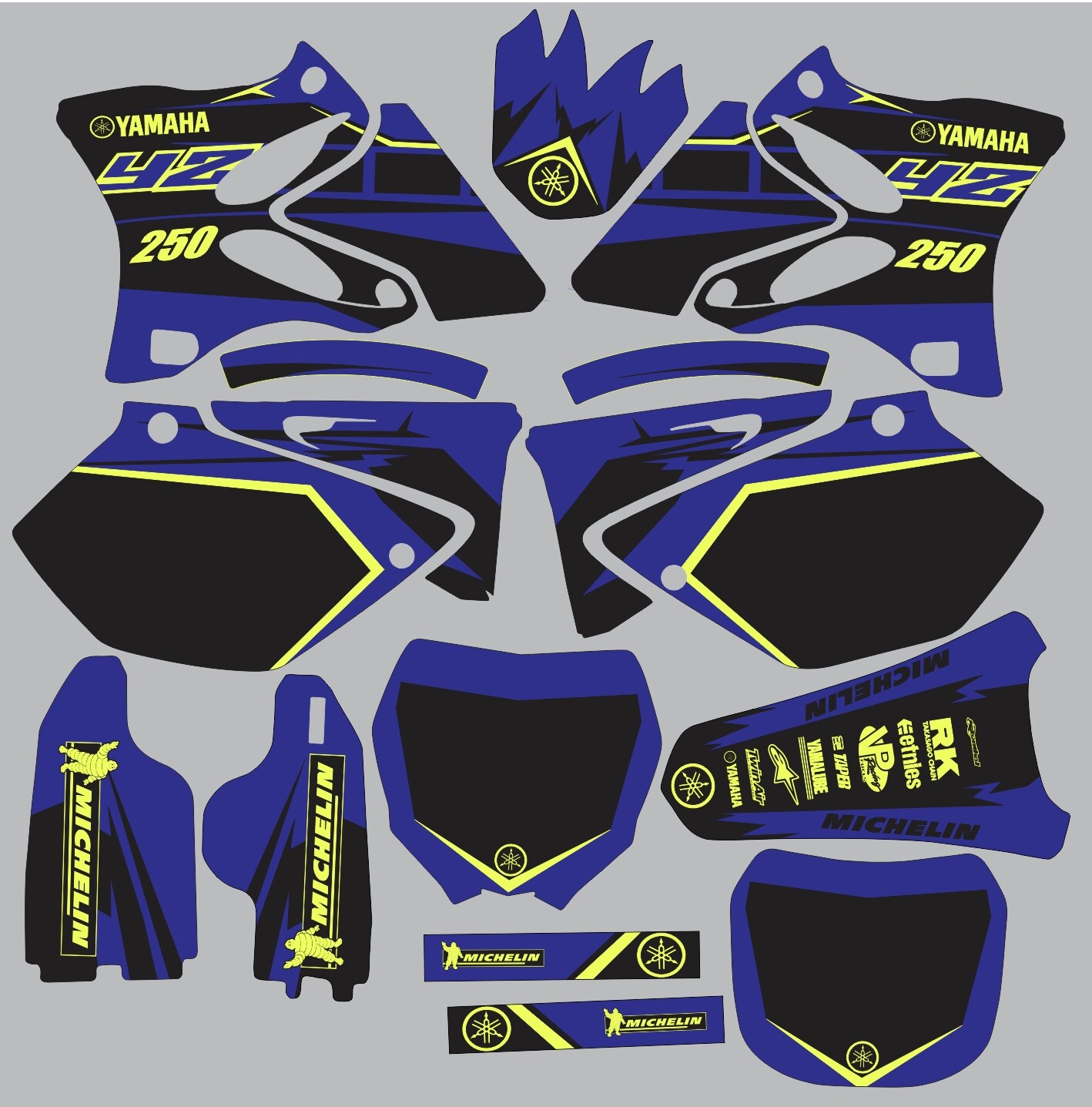 Yellow and Blue YAMAHA GRAPHICS YZ 250 YZ250 2002-2014 Decals stickers ...