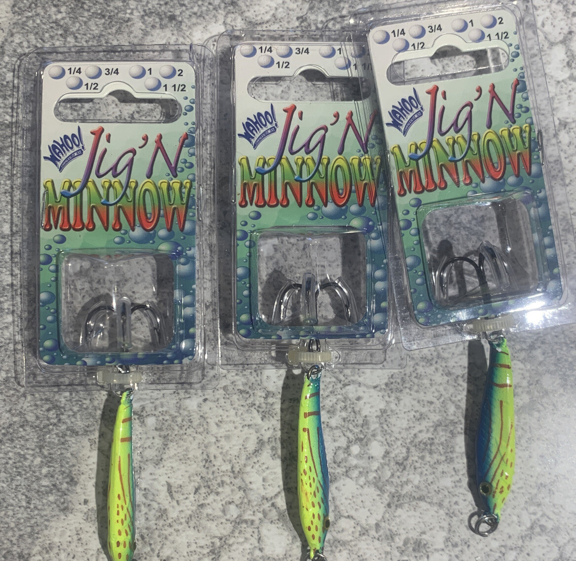 3 Packs Wahoo Jig N Minnow 3/8 Oz Blue Chartreuse | eBay