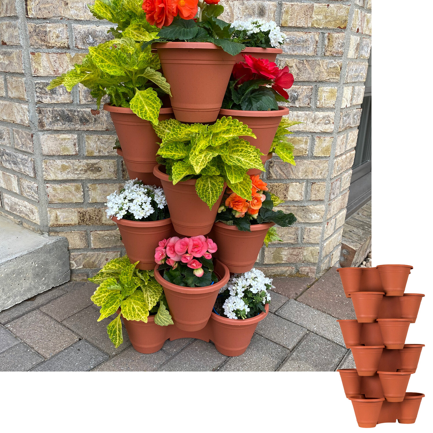 3 or 6 Tier Stackable Vertical Plastic Garden Planter Indoor/Outdoor ...