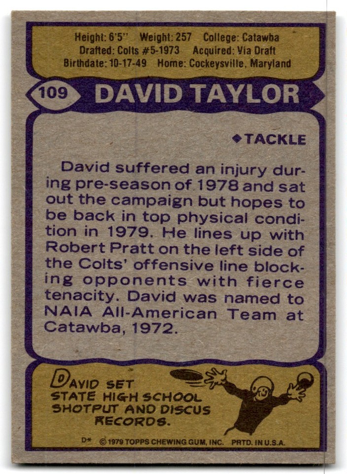 1979 Topps Football Card David Taylor Baltimore Colts #109 | eBay