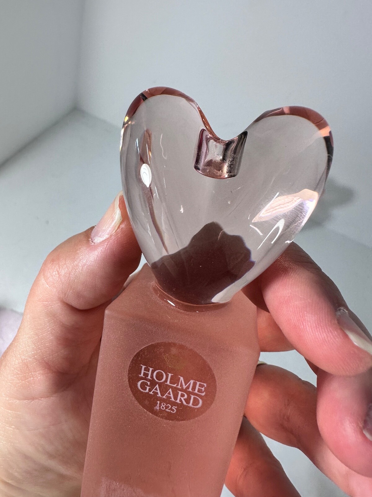 2 Holmegaard 1825 Pink Rose Glass Heart Frosted Clear 5" Candle Holders ...