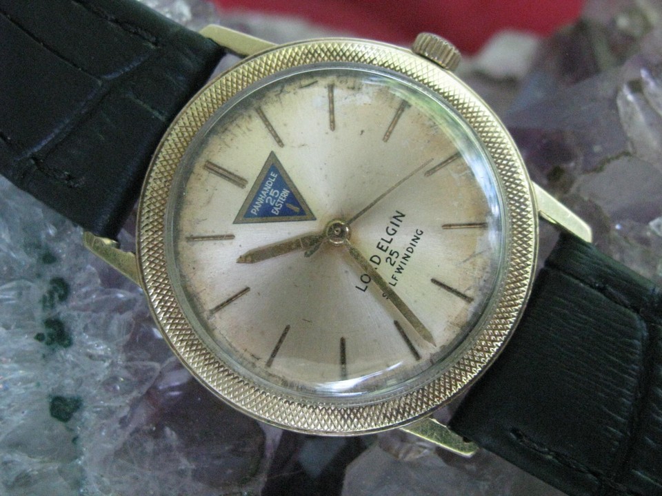 Lord Elgin Vintage 14K Yellow Gold Automatic Wrist Watch Panhandle 25 ...