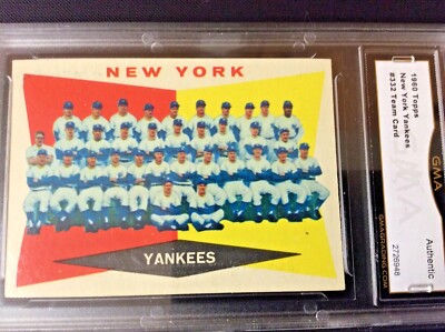 1960 TOPPS NEW YORK YANKEES TEAM CARD #332 - GRADED AUTHENTIC - MANTLE ...