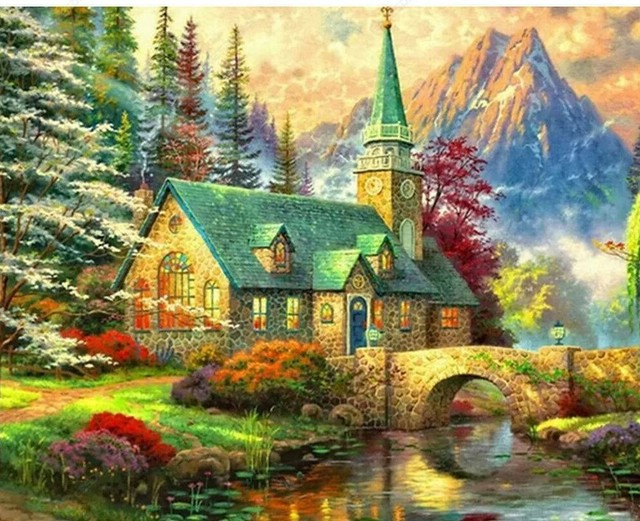 Paint By Number Kit Adults Acrylic Canvas Dogwood Chapel Thomas Kinkade paint-by-number-kit-adults-acrylic-canvas-dogwood-chapel-thomas-kinkade