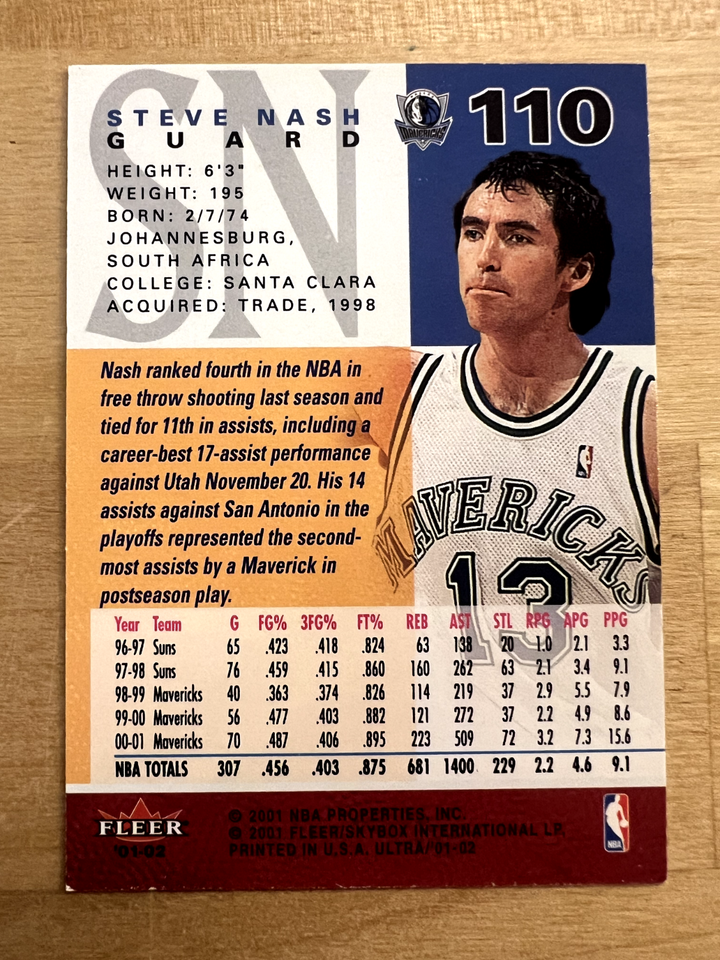 2001 Fleer Ultra Steve Nash #110 Dallas Mavericks Suns HOF | eBay