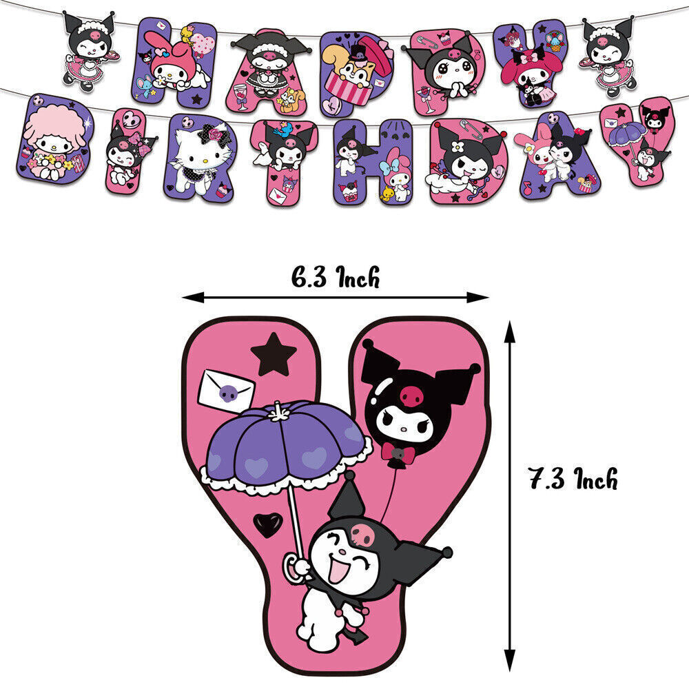 Kuromi Theme Kids Birthday Party Supply Balloons Banner Cake Toppers ...