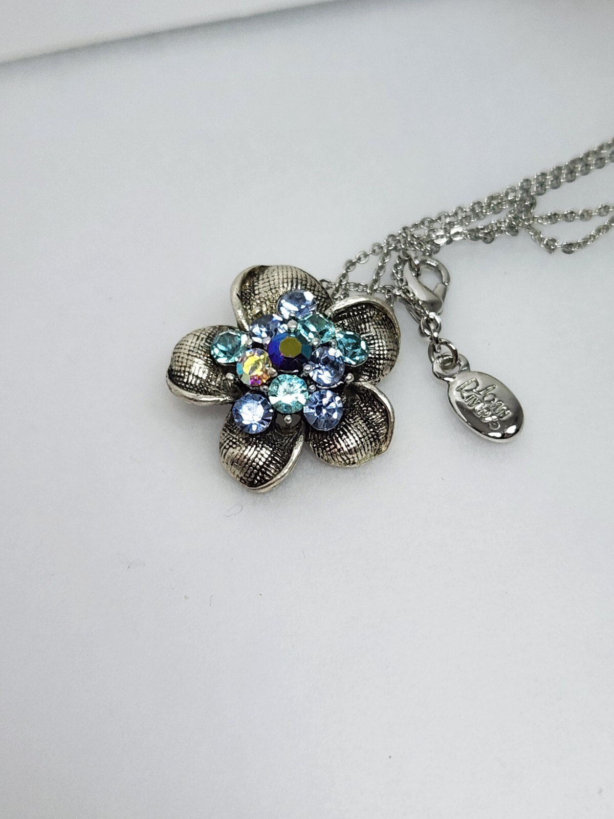 Joan Rivers Blue AB Rhinestone Flower Pendant Necklace Silver Tone 18 ...