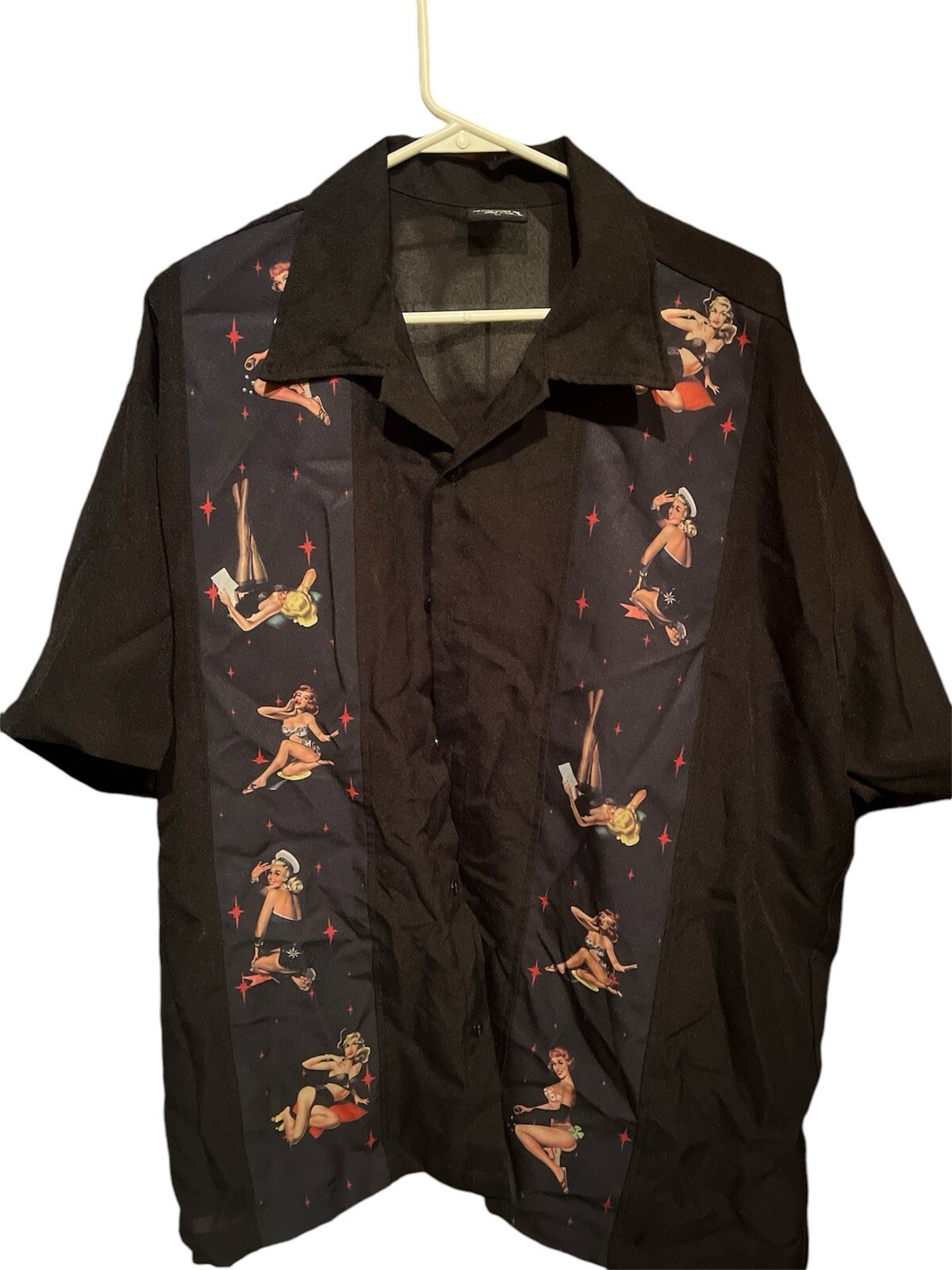 Steady Last Call Shirt Mens 2XL Black Button Up Bowling Sexy Girl Short ...