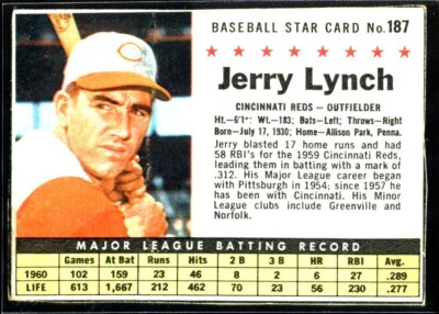 1961 Post Jerry Lynch #187 Cincinnati Reds | eBay