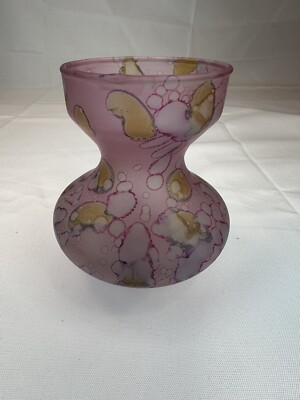 Vtg Hand Painted Art Glass 4.5" Vase Jerusalem Ilanit Rose swirl ...