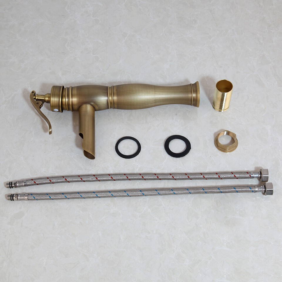 Black Round Ceramic Wash Basin Bowl Sink Antique Brass Mixer Faucet Tap ...