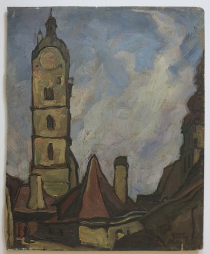 Sepp Jahn 1949 village cityscape oil painting Austrian artist Austria ...