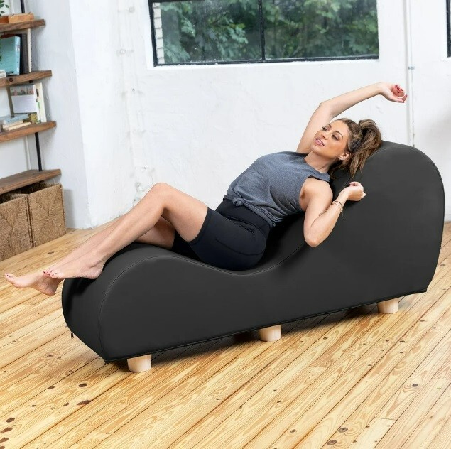 Black Faux Leather Yoga Stretch Chair Couch Play Love Seat Couple Fun ...