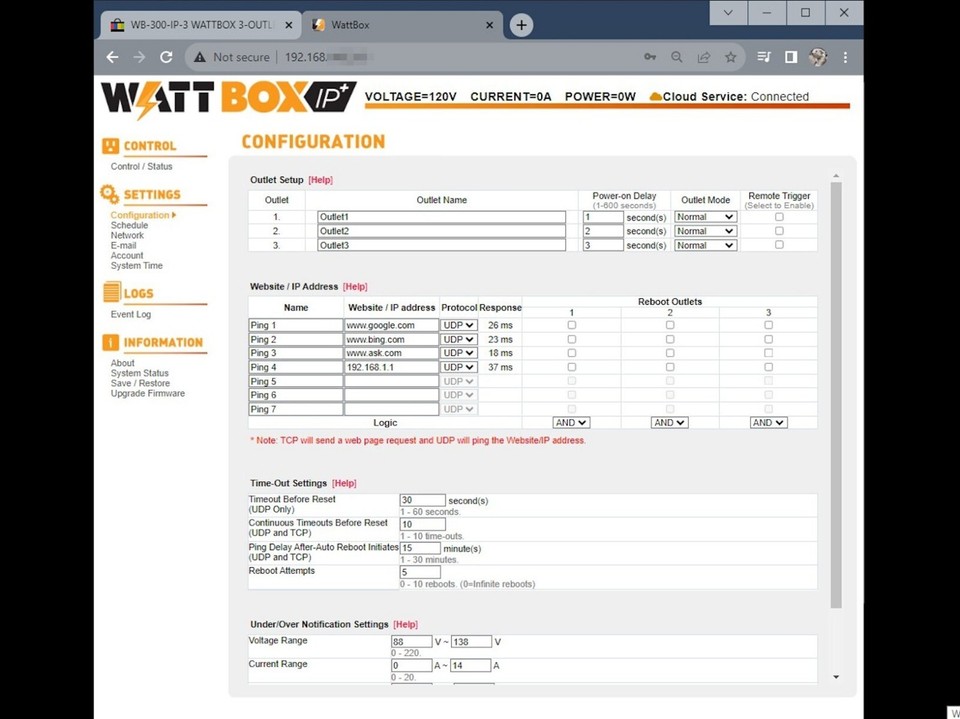 WB-300-IP-3 WATTBOX 3-OUTLET POWER SURGE AUTO REBOOT OVRC DEREG ...