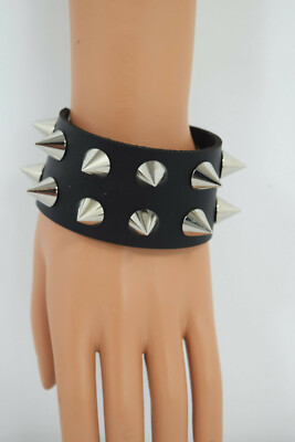 Gothic Emo Grunge Punk Rock Wide Leather Silver Spikes Bracelet Ebay