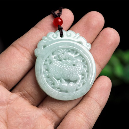 Burmese Jade Qilin Pendant Necklace Natural Jadeite Jewelry Carve Green ...
