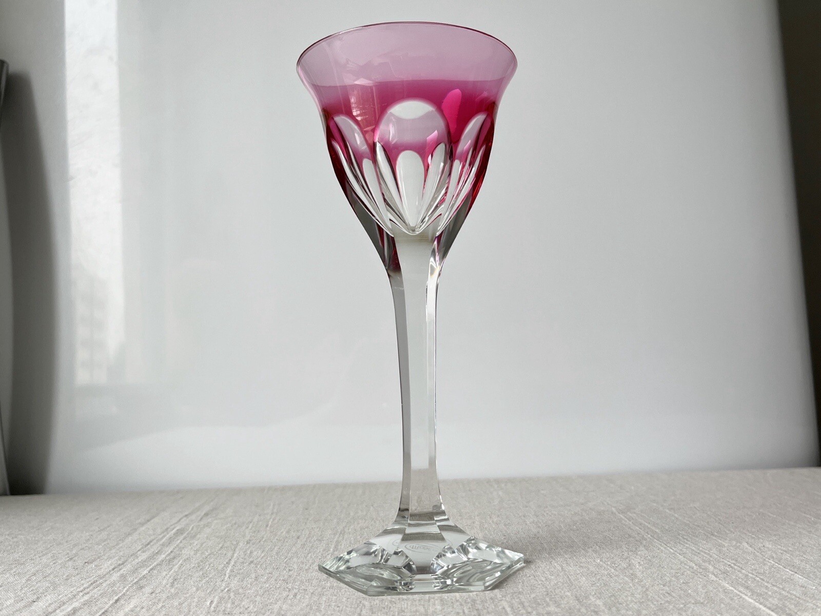 MOSER CRYSTAL WINE Pink CUT TO CLEAR wine glass | eBay