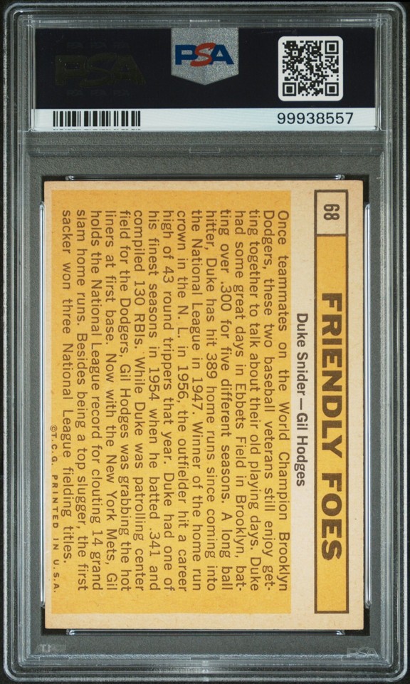 1963 TOPPS FRIENDLY FOES DUKE SNIDER AND GIL HODGES #68 PSA 5 (557) | eBay