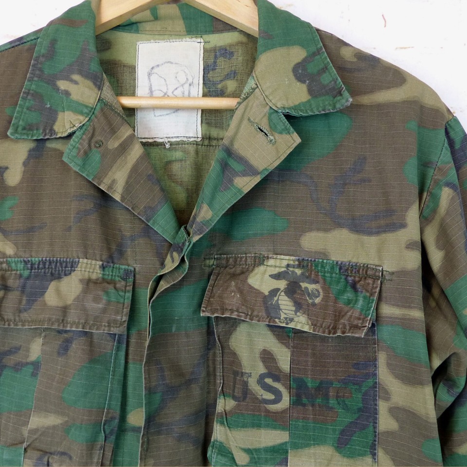VTG Military USMC Shirt M RDF ERDL Camo 70s Jungle Coat Hot Weather ...
