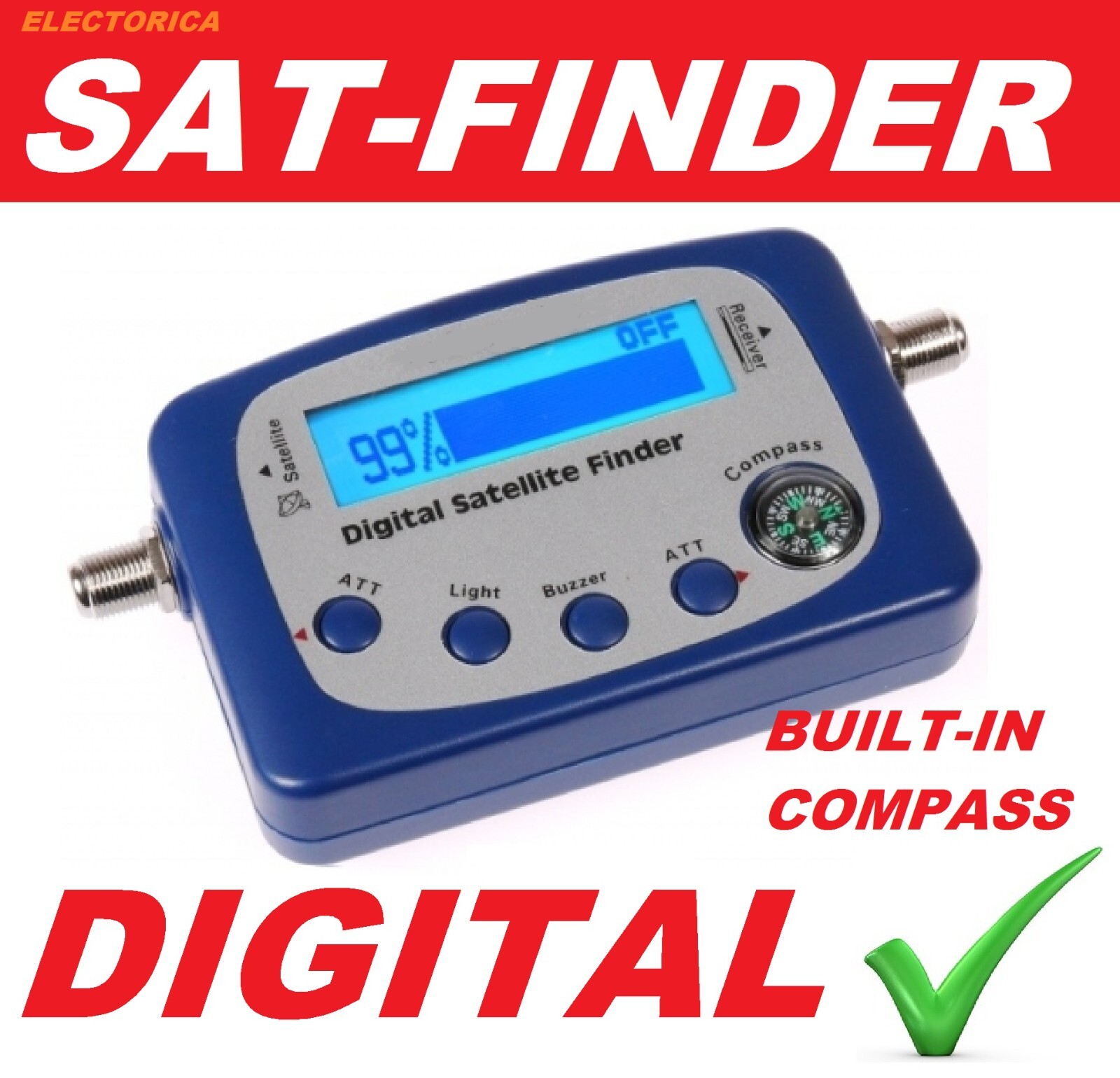 DIGITAL SATELLITE SIGNAL FINDER METER COMPASS + BUZZER FTA DISH NETWORK ...