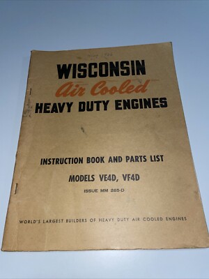 Original Wisconsin Engines Instruction Book And Parts List Models VE4D ...