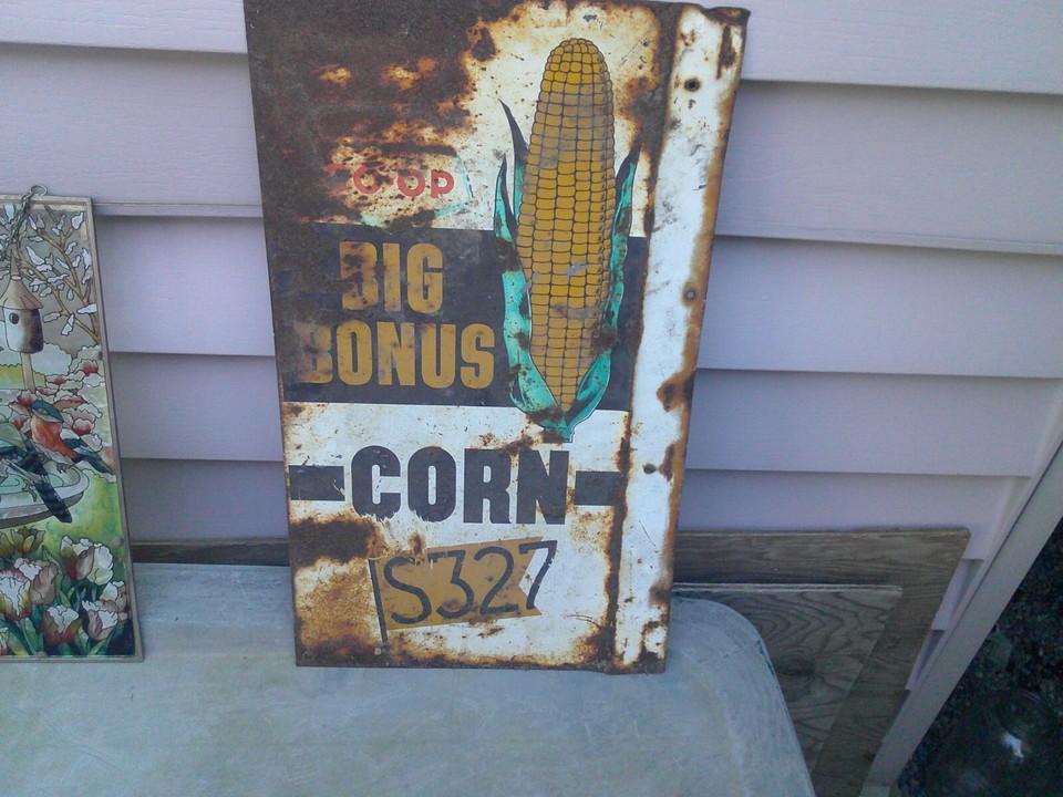 VINTAGE CO- OP BIG BONUS CORN METAL SIGN | eBay