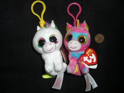 Ty Clips Fantasia and Pixy/Pixie TWO 3" Unicorn mini Beanie Boo Clips w ...