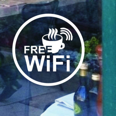Adesivo FREE WI-FI sticker wifi libera vetrina vetro negozio bar caffè ...