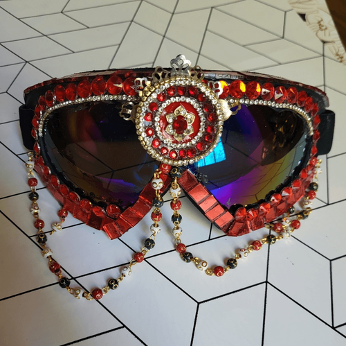 Hand Made Burning Man Goggles Bohemian Red Mirrored Magic | eBay