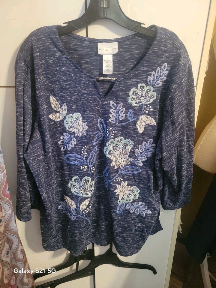 Womens Blue Floral Alfred Dunner Xl Blouse | eBay