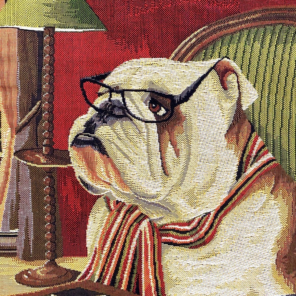 LABRADOR & BULLDOG PLAYING CHESS 18" BELGIAN TAPESTRY CUSHION COVER ...