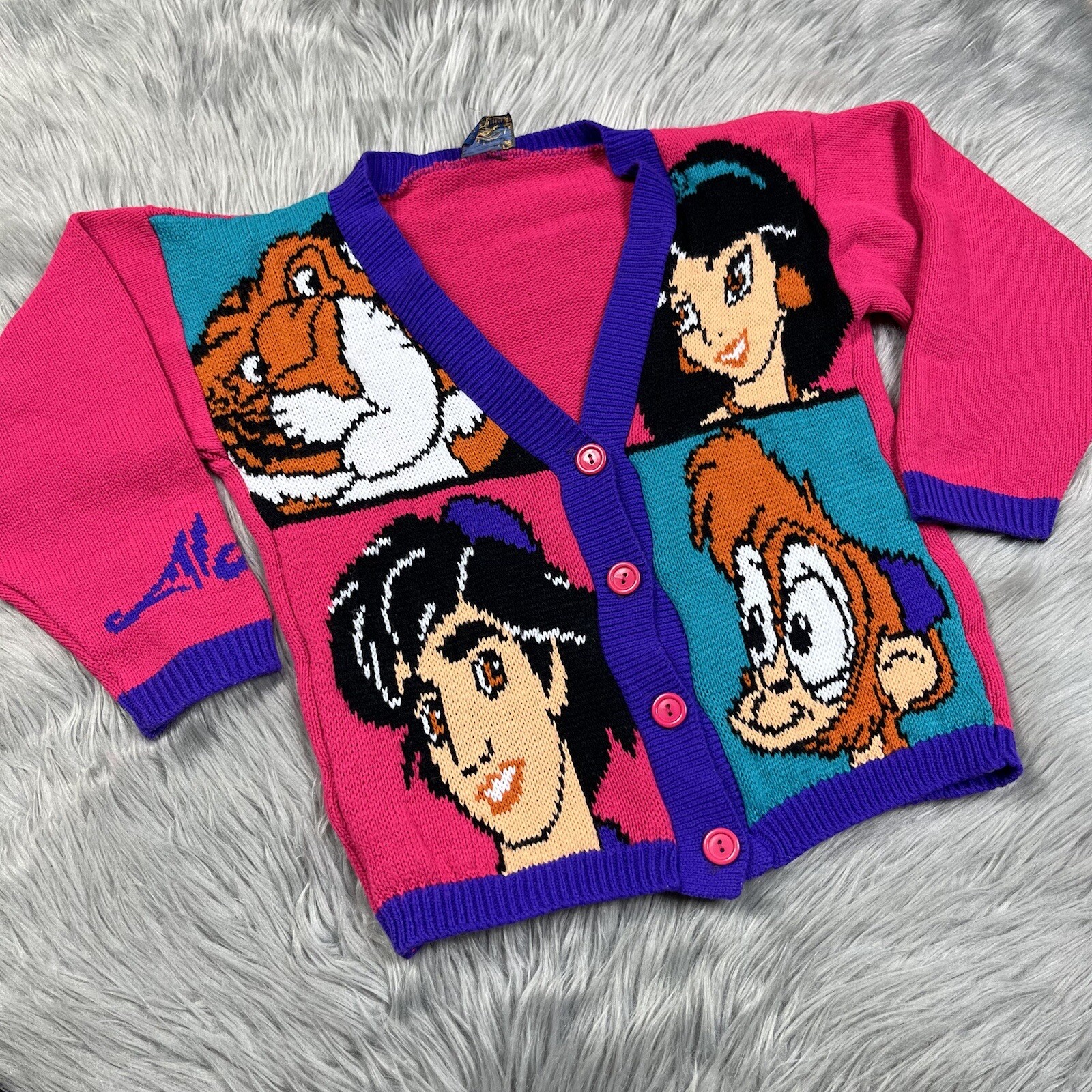 Vintage 90s Disney Aladdin Jasmine Girls Pink Cardiga… - Gem