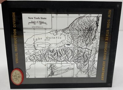 Vtg Magic Lantern Glass Slide Physical Map of New York State ...